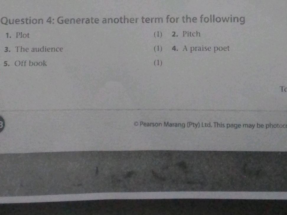 Question 4: Generate another term for the | StudyX