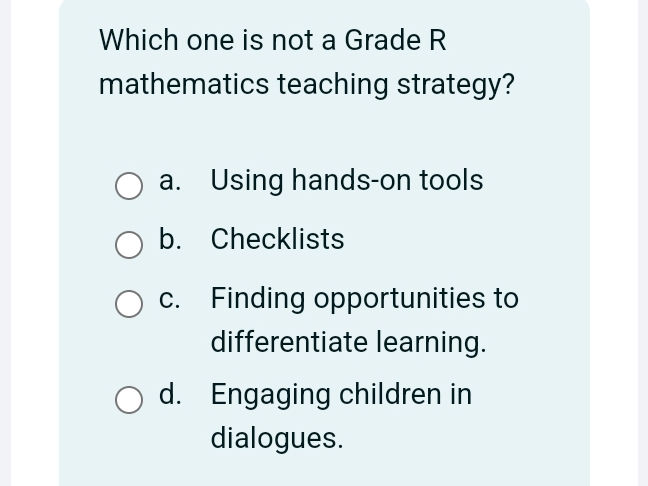 Which one is not a Grade R mathematics | StudyX