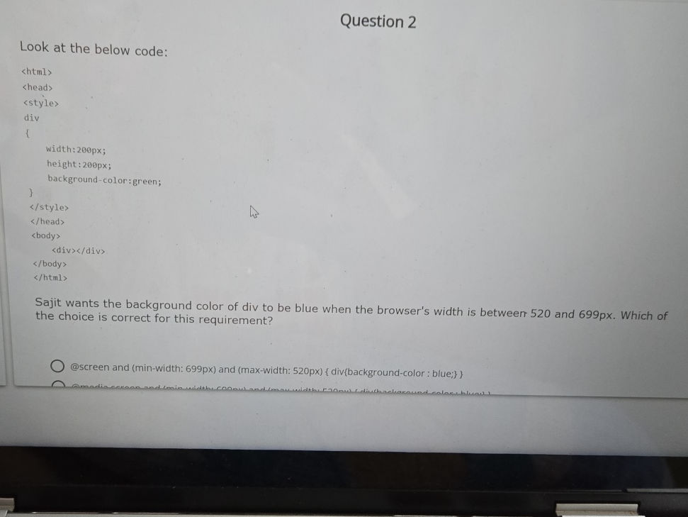 ```html div { width:200px; height: 200px; | StudyX