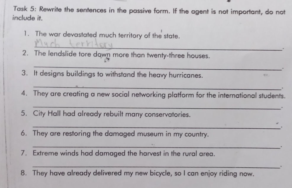 Task 5: Rewrite the sentences in the passive | StudyX