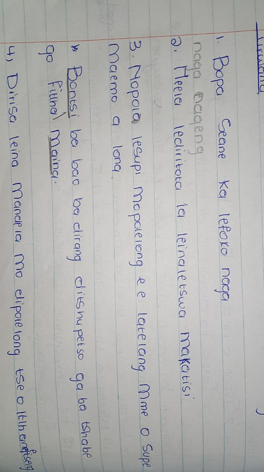 1. Bopa Seane ka lefoko naga naga nageng 2. | StudyX