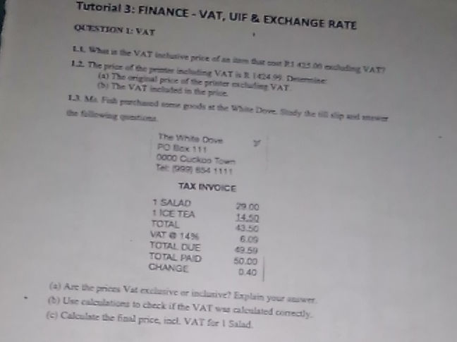 1.1. What is the VAT inclusive price of an | StudyX