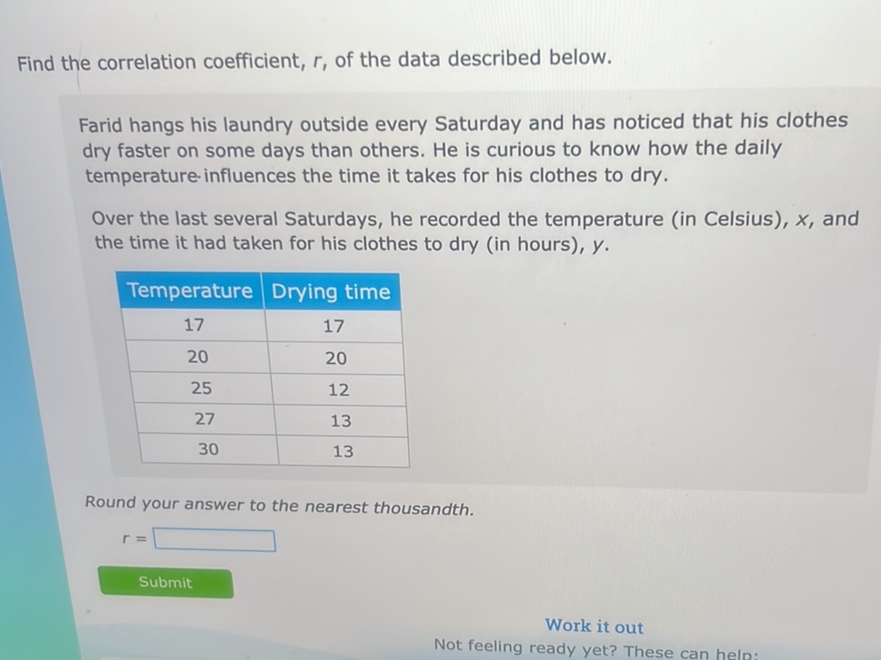 Find the correlation coefficient, *r*, of | StudyX