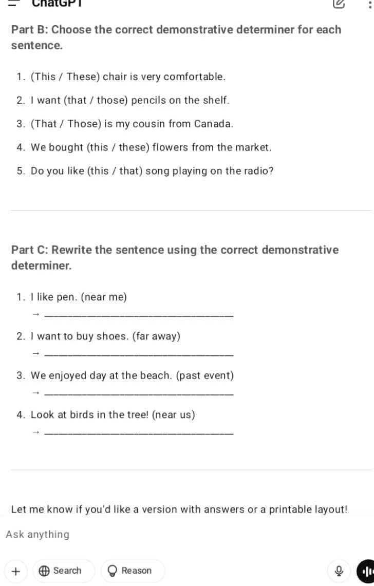 Part B: Choose the correct demonstrative | StudyX