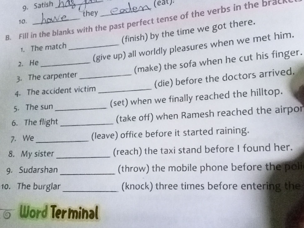 B. Fill in the blanks with the past perfect | StudyX