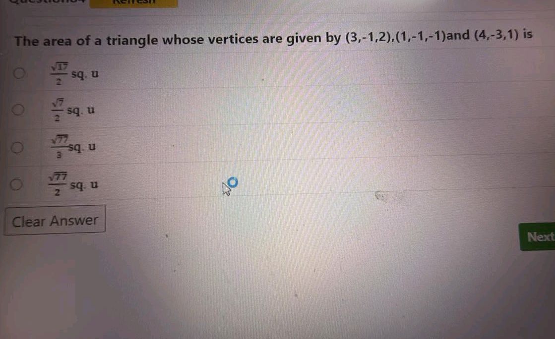 The area of a triangle whose vertices are | StudyX