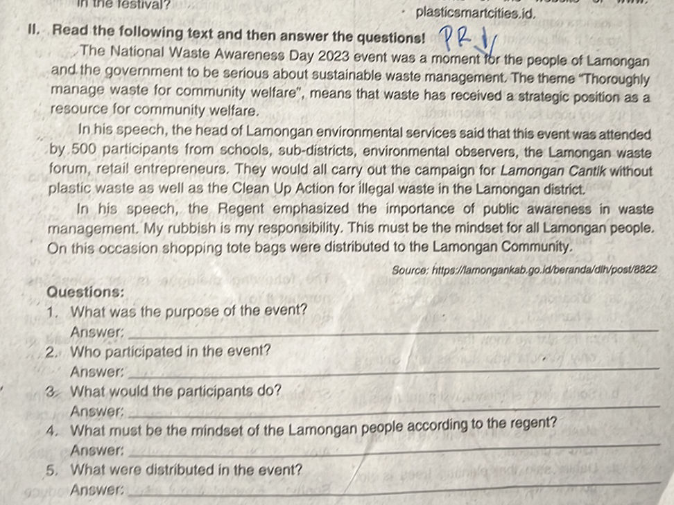 II. Read the following text and then answer | StudyX