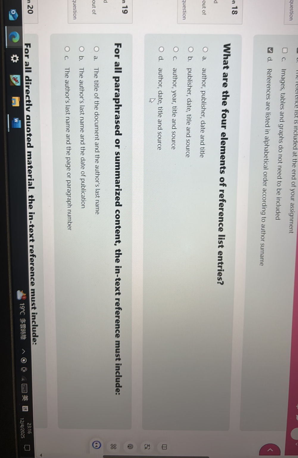 What are the four elements of reference list | StudyX