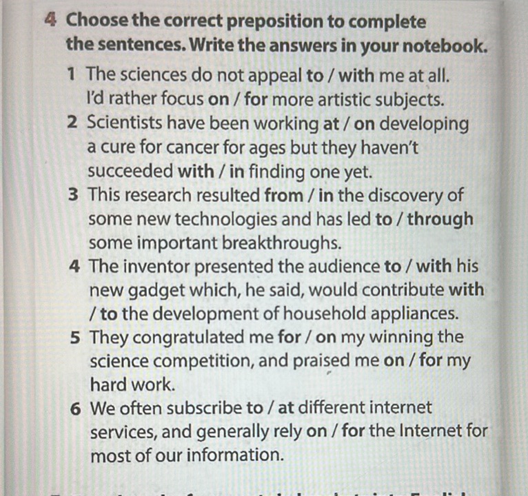 4 Choose the correct preposition to complete | StudyX