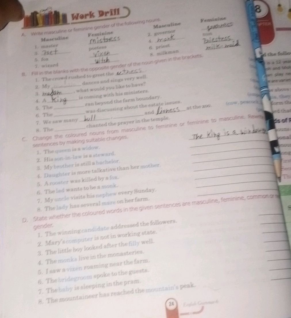 A. Write masculine or feminine gender of the | StudyX