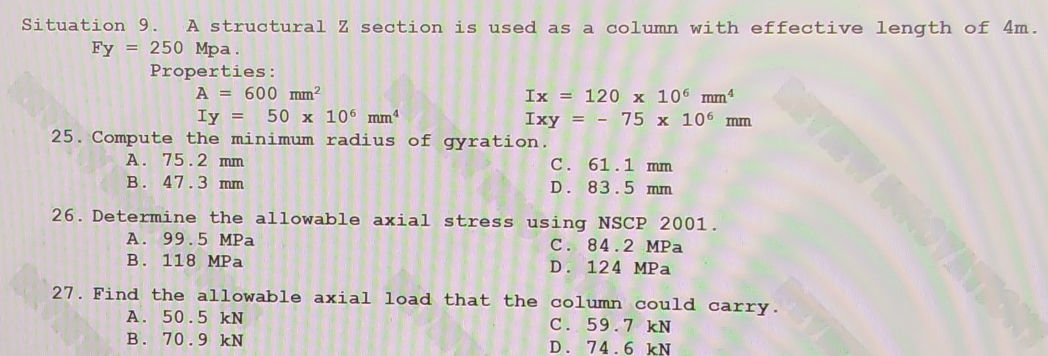 Situation 9. A structural Z section is used | StudyX