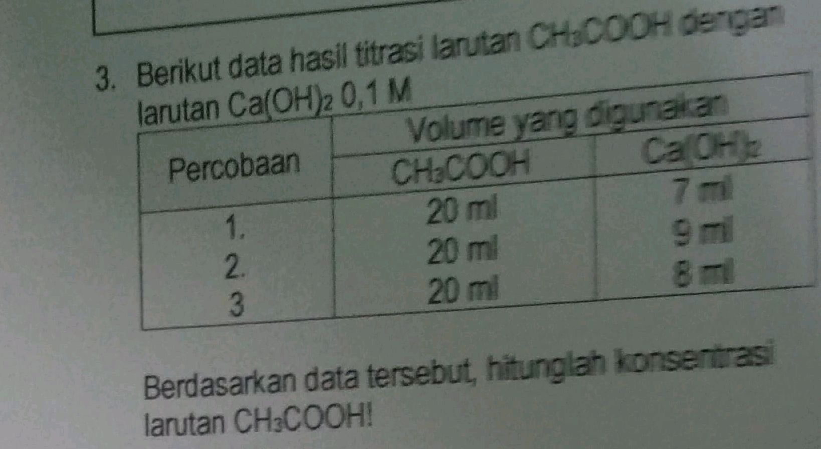 3. Berikut data hasil titrasi larutan | StudyX