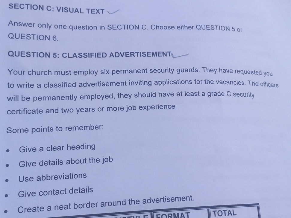 SECTION C: VISUAL TEXT Answer only one | StudyX