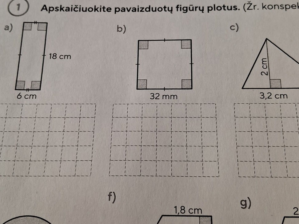 1 Apskaičiuokite pavaizduotų figūrų plotus. | StudyX