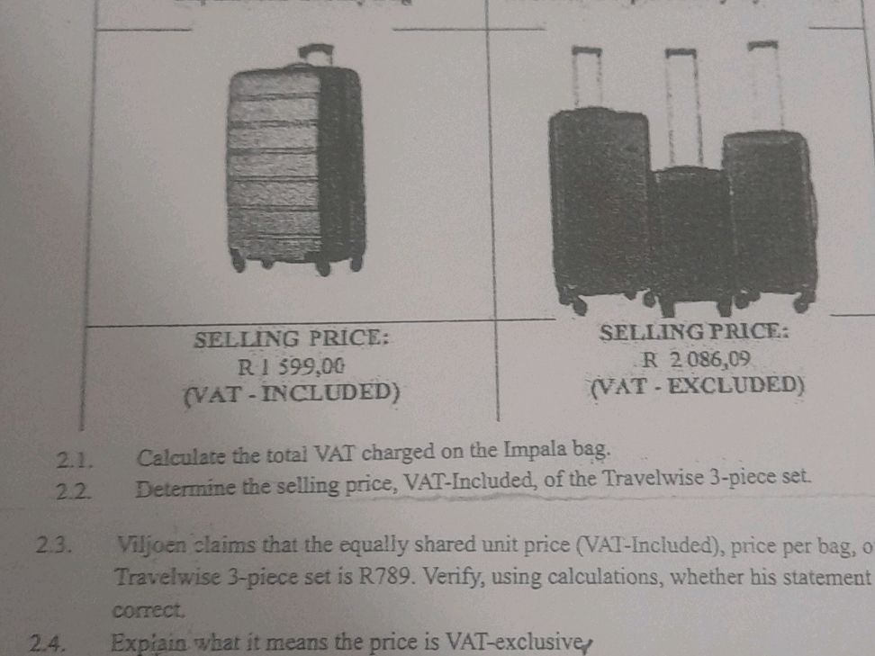 2.1. Calculate the total VAT charged on the | StudyX