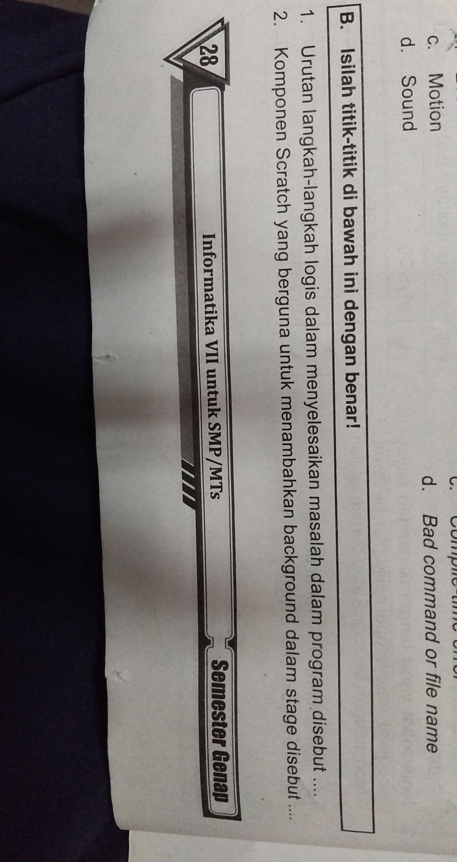 B. Isilah titik-titik di bawah ini dengan | StudyX