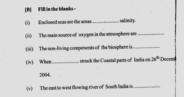 [B] Fill in the blanks - (i) Enclosed seas | StudyX