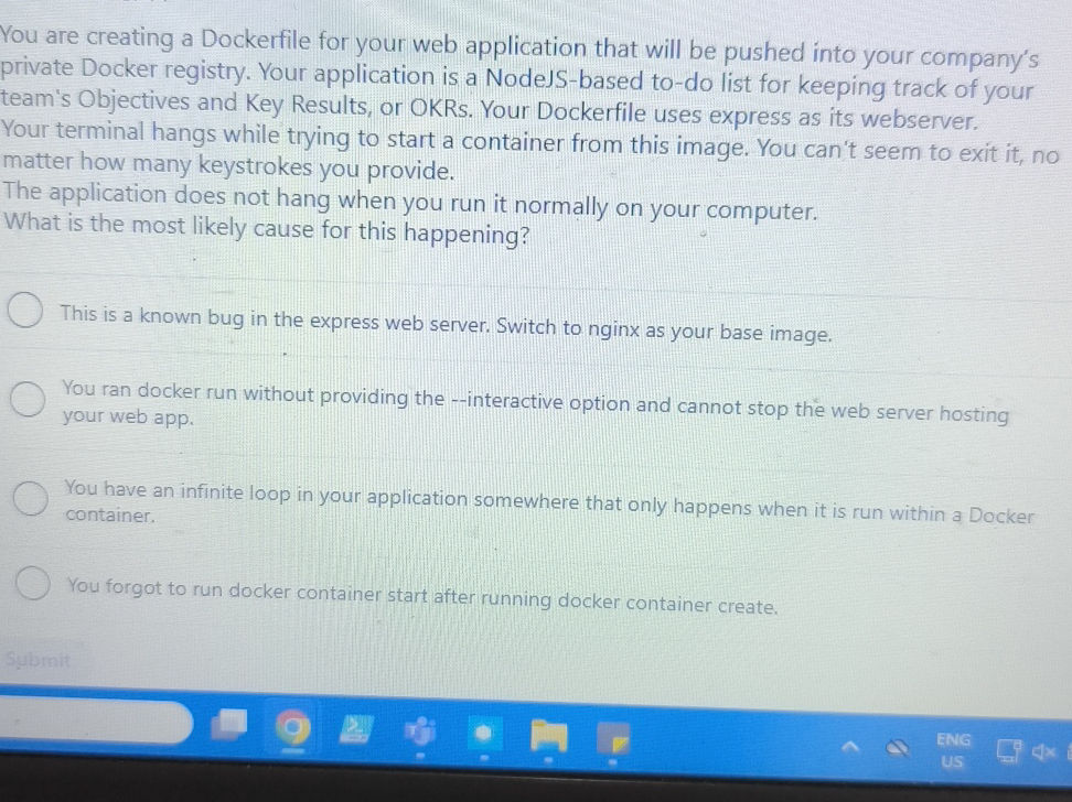You are creating a Dockerfile for your web | StudyX