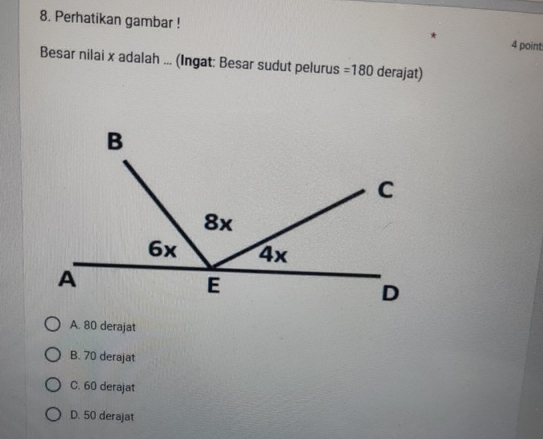 Perhatikan gambar! Besar nilai x adalah ... | StudyX