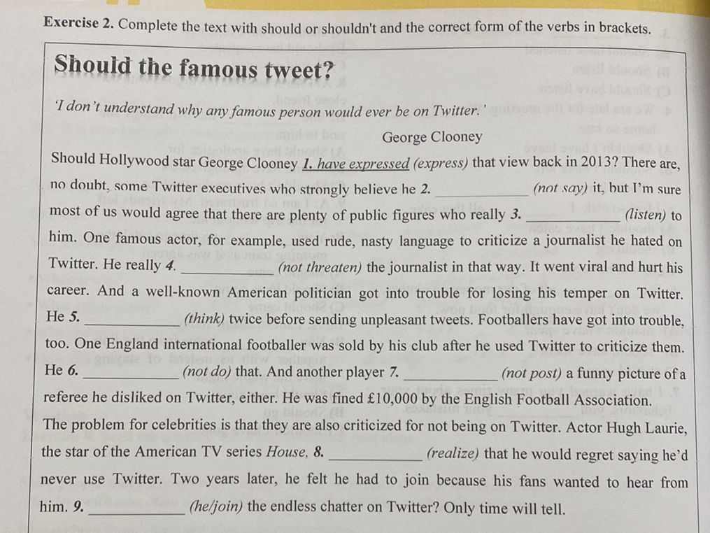 Exercise 2. Complete the text with should or | StudyX