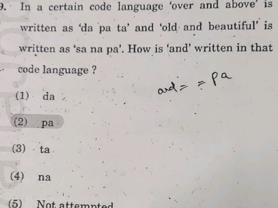 In a certain code language 'over and above' | StudyX