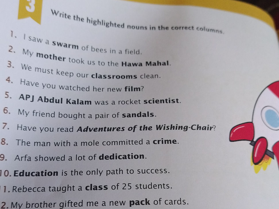 Write the highlighted nouns in the correct | StudyX