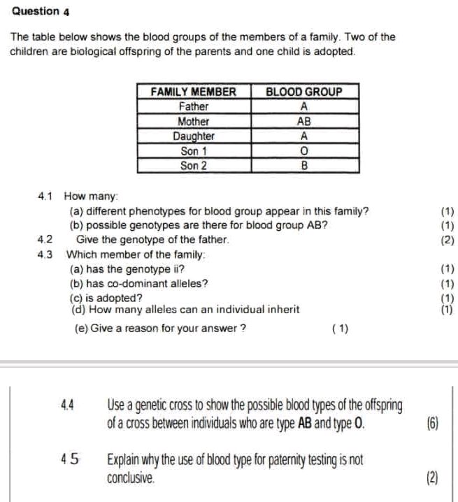 Question 4 The table below shows the blood | StudyX