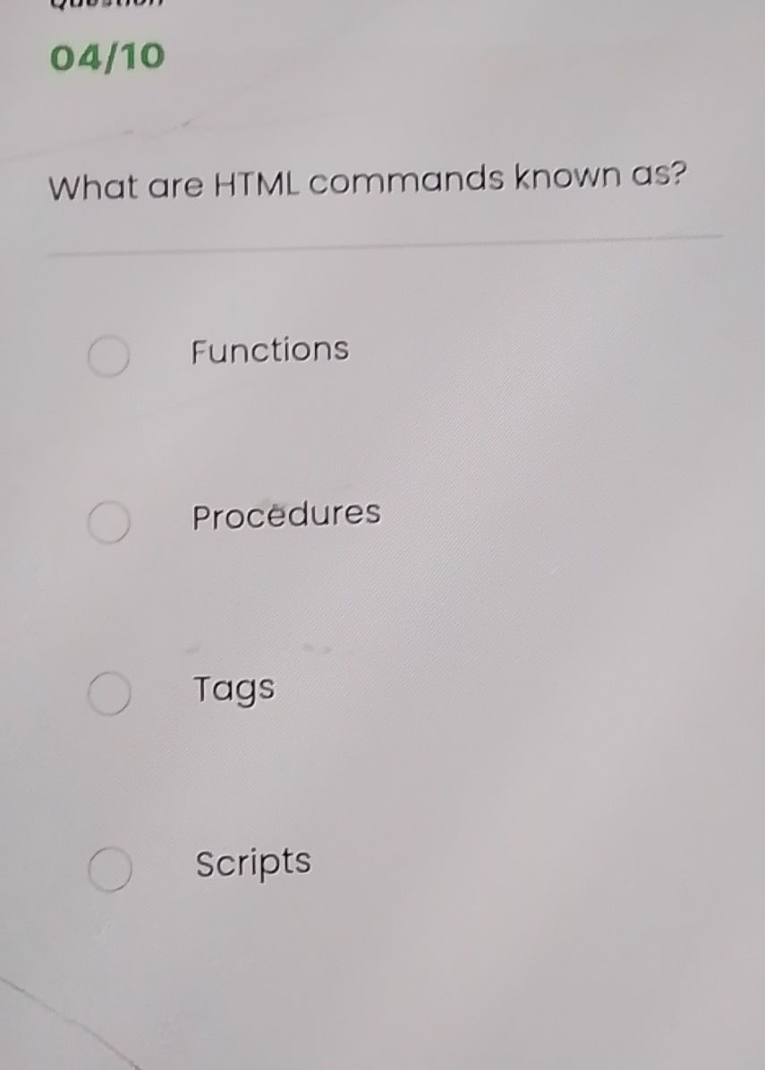 What are HTML commands known as? Functions | StudyX