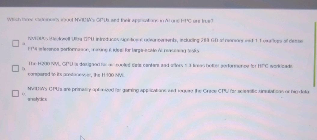 Which three statements about NVIDIA's GPUs | StudyX
