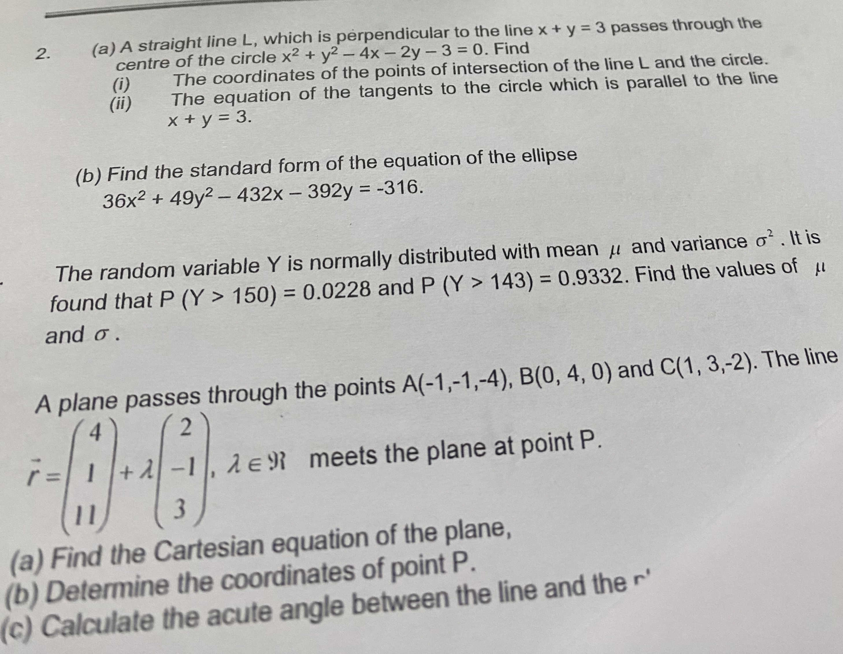 (a) A straight line L, which is | StudyX