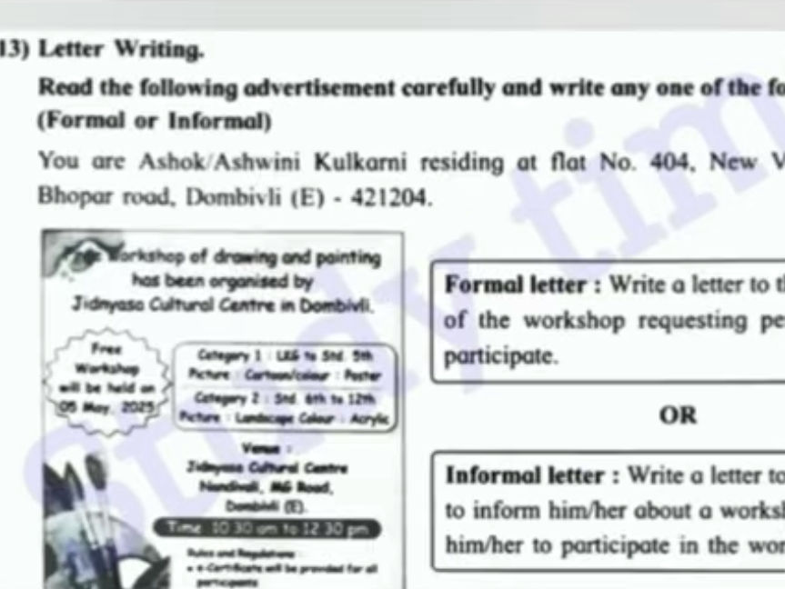 13) Letter Writing. Read the following | StudyX