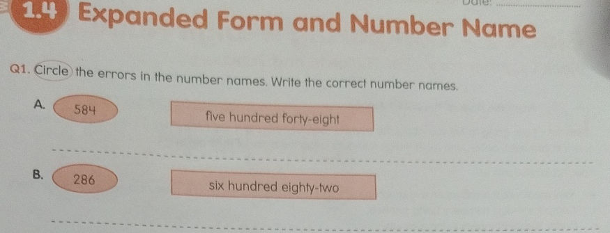 Q1. Circle the errors in the number names. | StudyX
