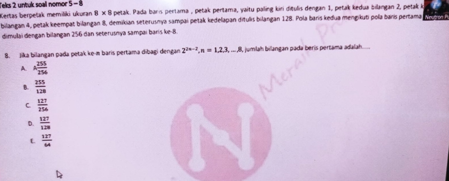 8. Jika bilangan pada petak ke-n baris | StudyX