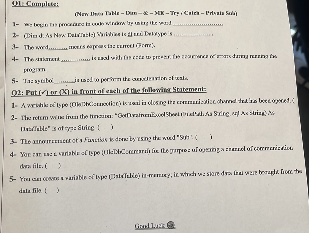Q1: Complete: (New Data Table - Dim- -ME | StudyX