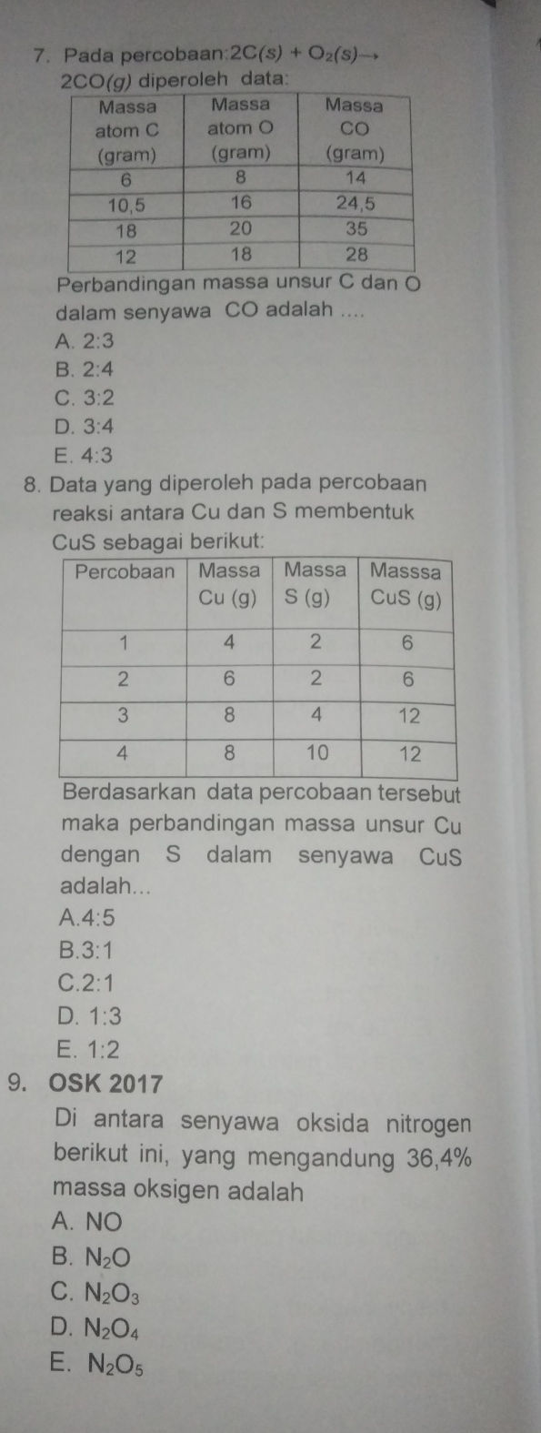 7. Pada percobaan: 2C(s) + O2(S)→ 2CO(g) | StudyX
