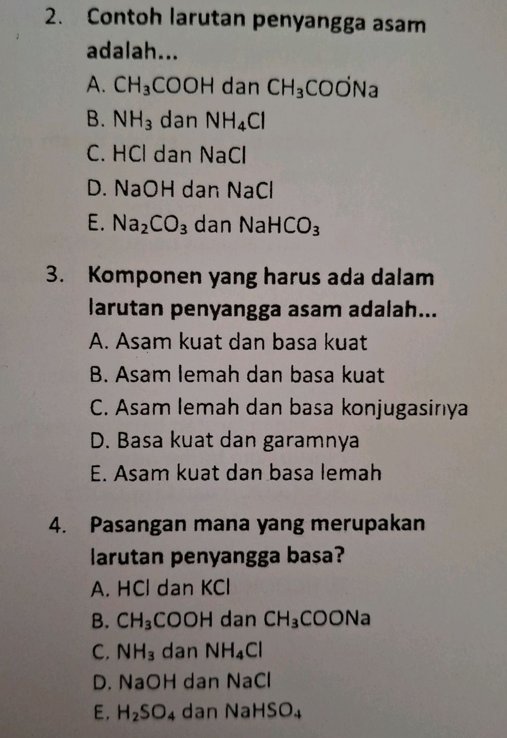 2. Contoh larutan penyangga asam adalah... | StudyX