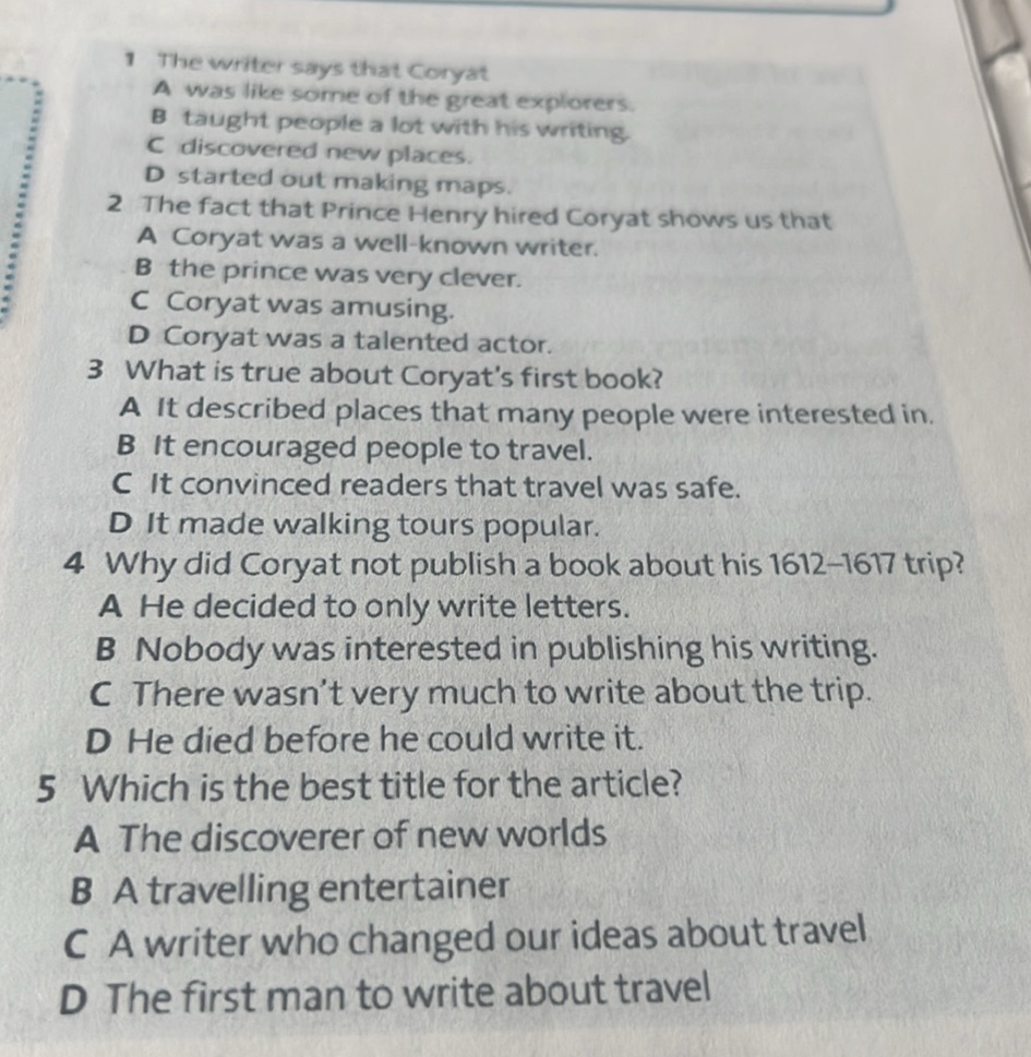 1 The writer says that Coryat A was like | StudyX