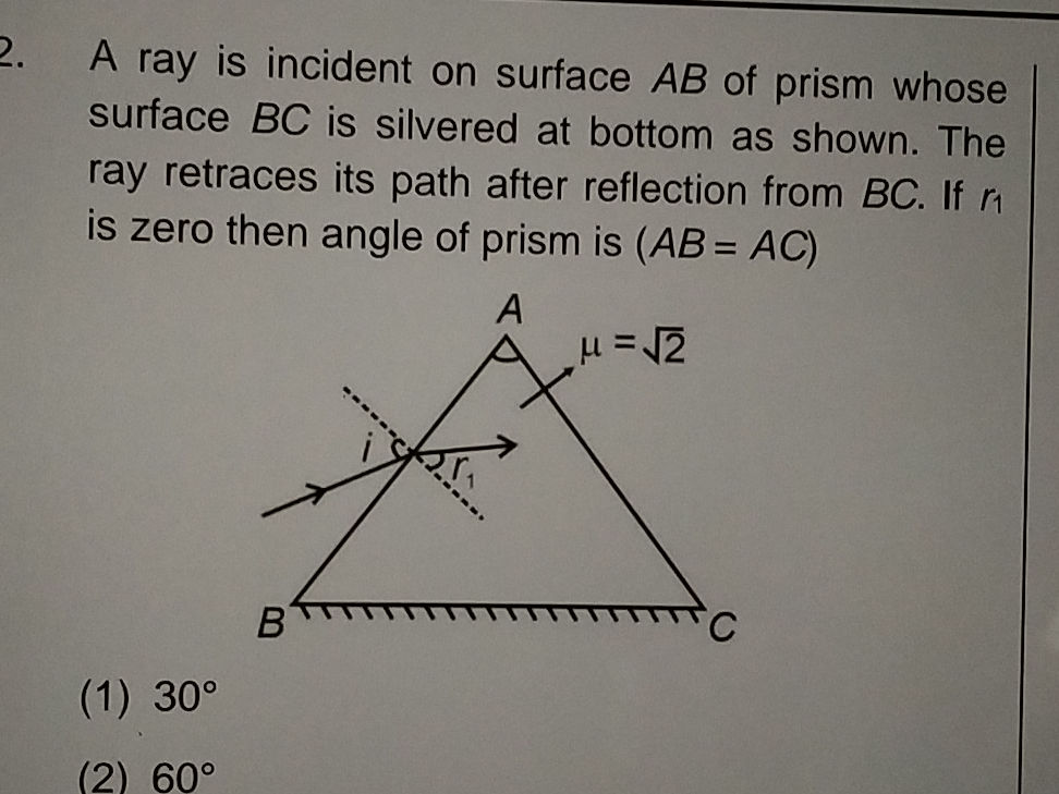 A ray is incident on surface AB of prism | StudyX