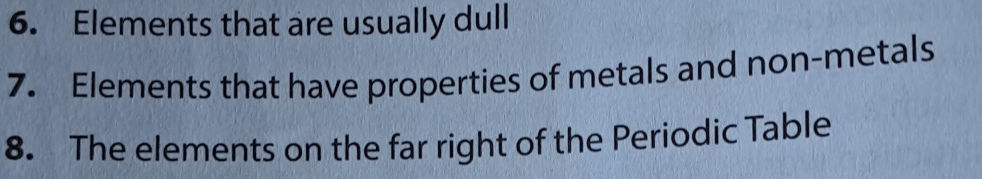 Elements that are usually dull 7. Elements