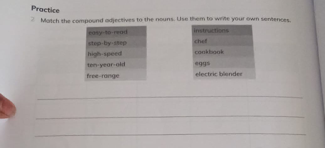 Match the compound adjectives to the nouns. | StudyX
