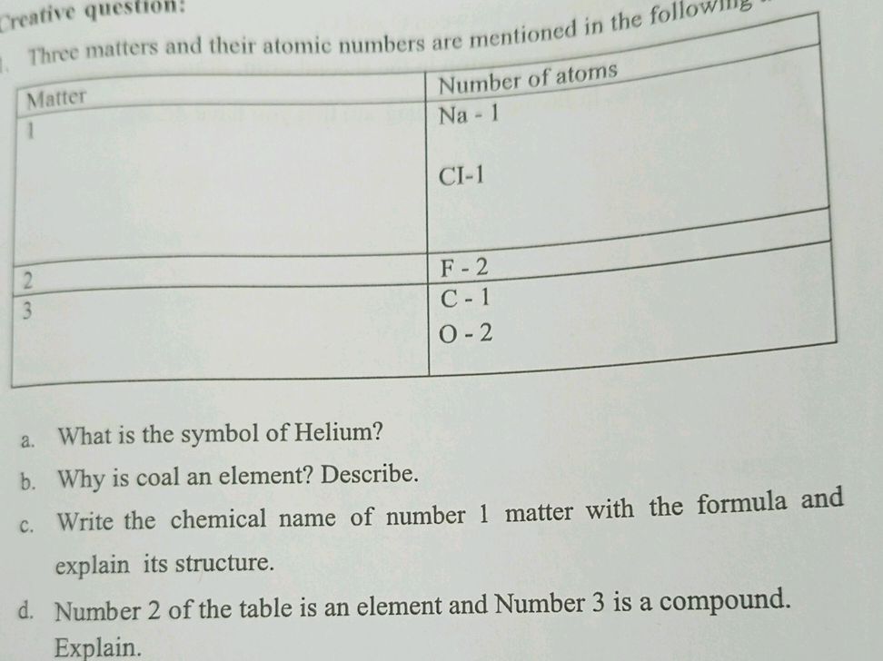 Three matters and their atomic numbers are | StudyX