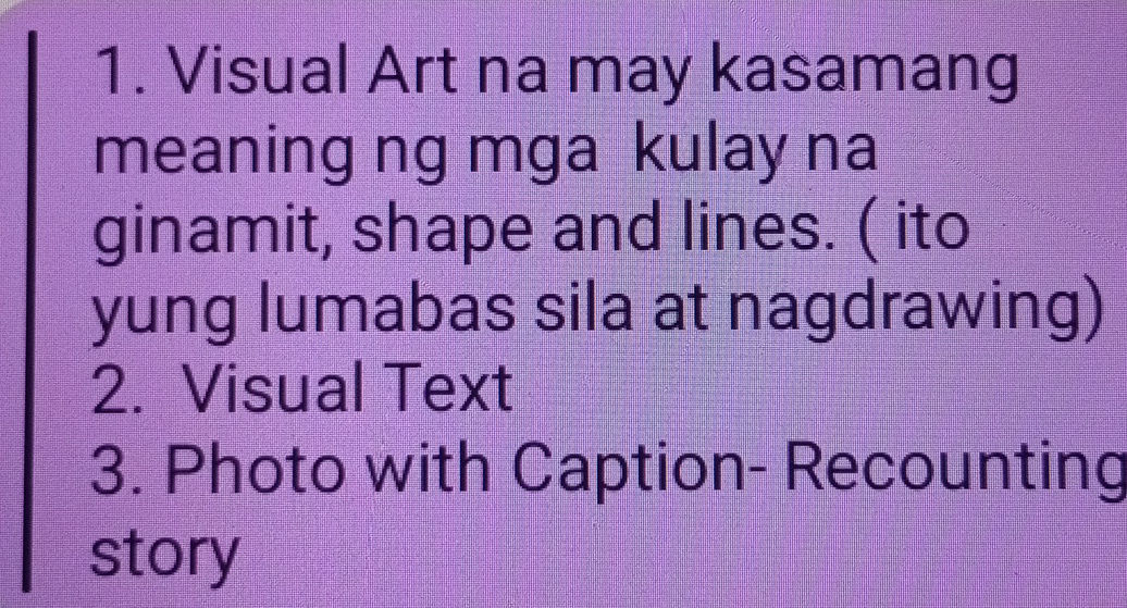 1. Visual Art na may kasamang meaning ng mga | StudyX