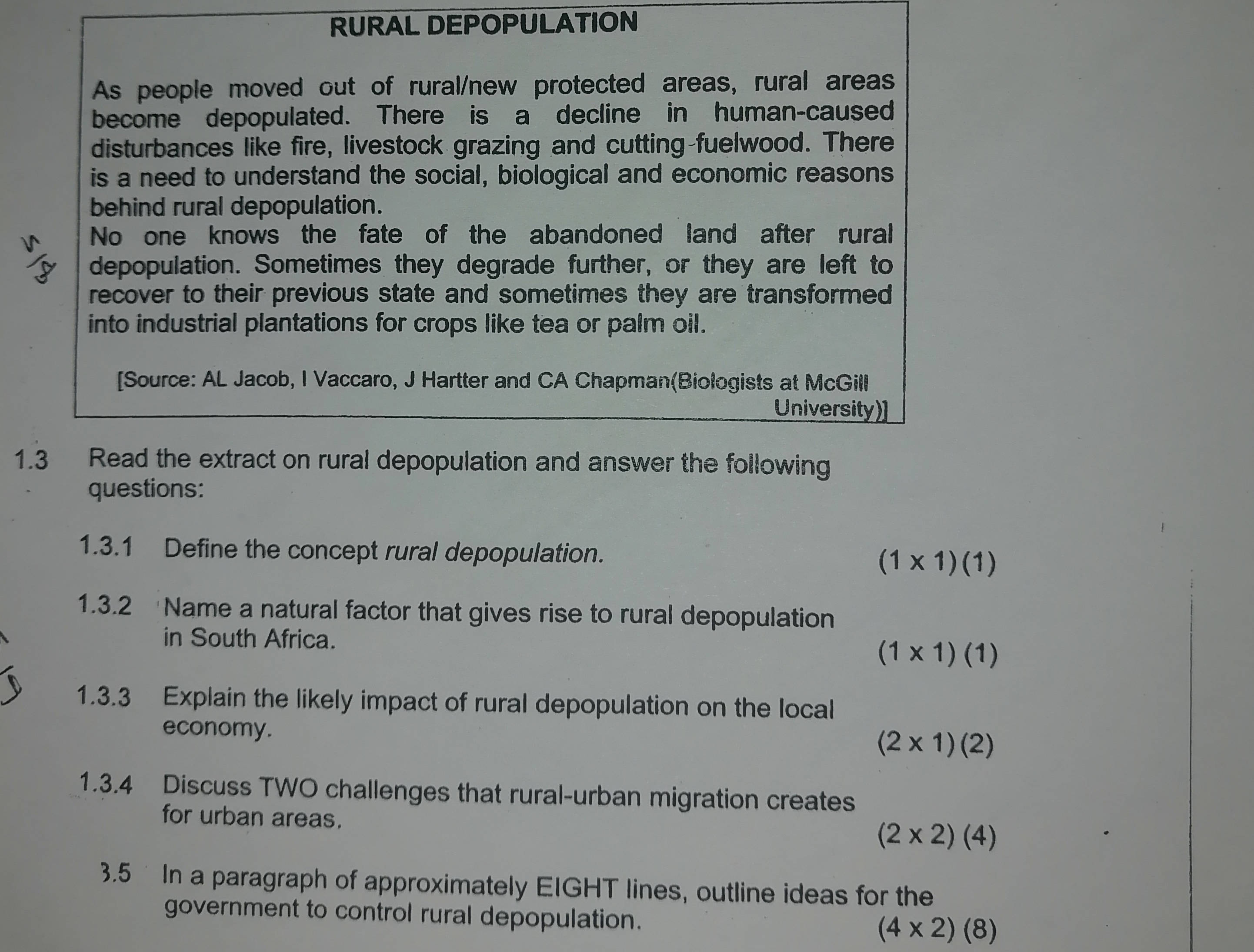 1.3 Read the extract on rural depopulation | StudyX