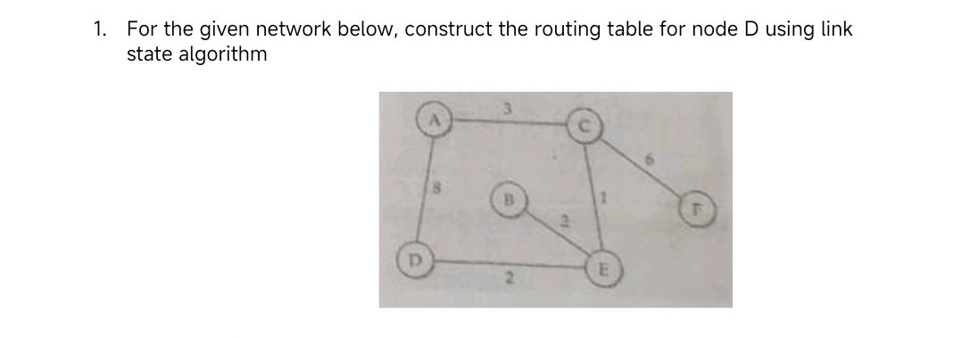 1. For the given network below, construct | StudyX