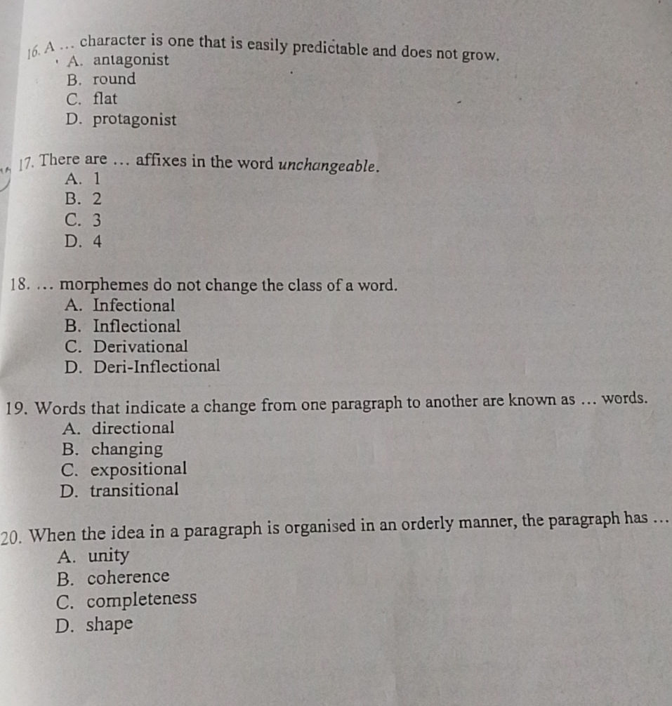 16. A ... character is one that is easily | StudyX