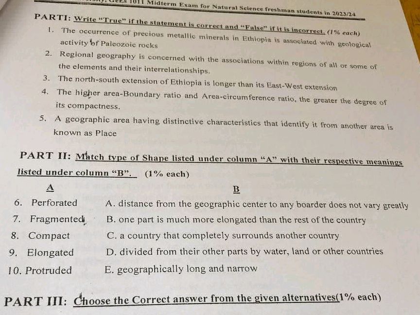 PART I: Write "True" if the statement is | StudyX
