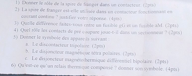 1) Donner le rôle de la spire de franger