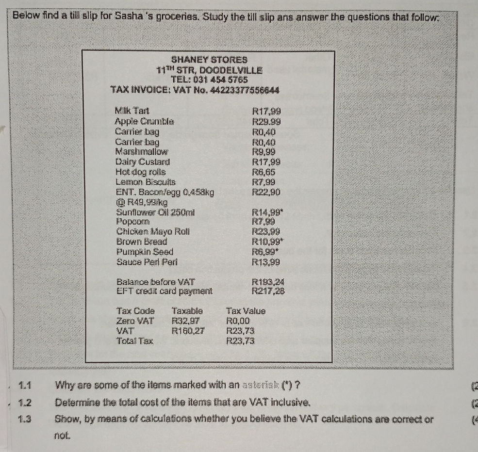 Below find a till slip for Sasha 's | StudyX