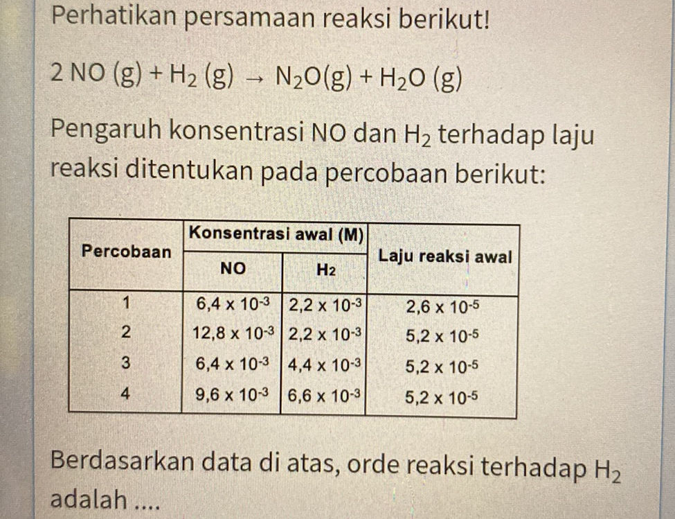 Perhatikan persamaan reaksi berikut! 2 NO | StudyX