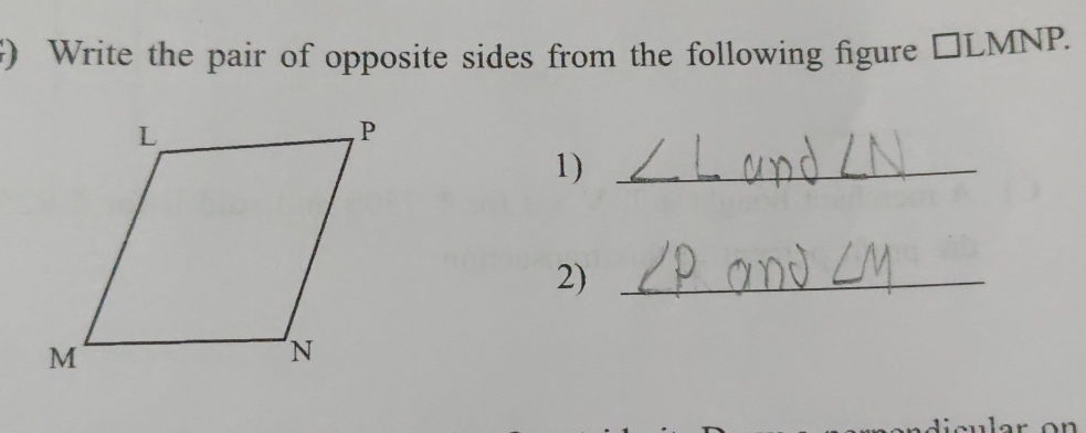 Write the pair of opposite sides from the | StudyX